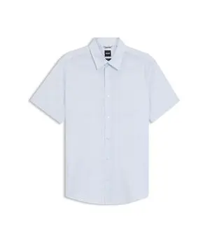 BOSS Floral-print Slim-fit Shirt In Stretch Linen - Light Blue