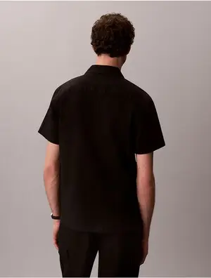 Calvin Klein Linen Cotton Short Sleeve Button-down Shirt - Black