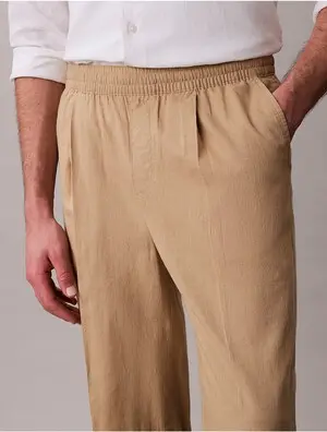 Calvin Klein Linen Blend Pleated Pull-on Pants - Cornstalk