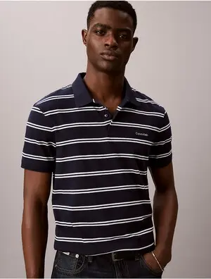 Calvin Klein Liquid Touch Stripe Polo Shirt - Dark Sapphire
