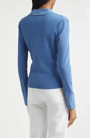 Veronica Beard Brenner Stretch Cotton Rib Top - Blue Coast