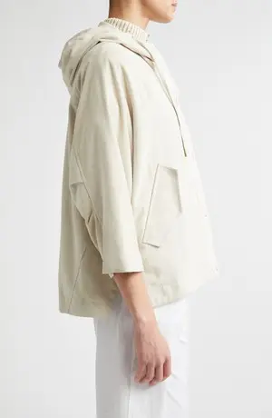 Eleventy Oversized Hooded Lambskin Suede Jacket