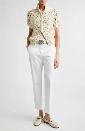 Eleventy Sequin Crochet Short Sleeve Cardigan