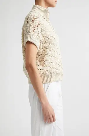 Eleventy Sequin Crochet Short Sleeve Cardigan