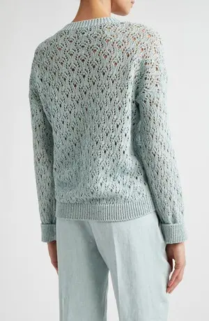 Eleventy Sequin Crochet Crewneck Sweater