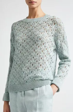 Eleventy Sequin Crochet Crewneck Sweater