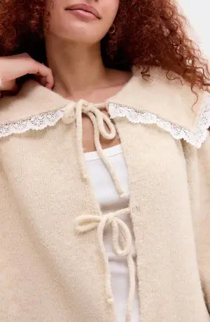 BDG URBAN OUTFITTERS Lace Trim Tie Front Cardigan