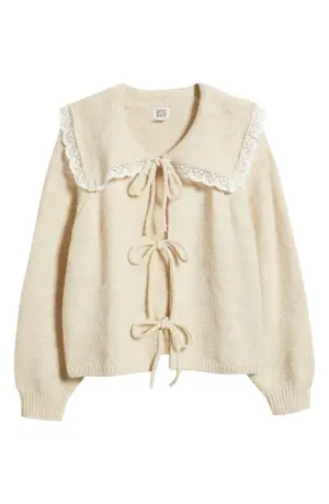 BDG URBAN OUTFITTERS Lace Trim Tie Front Cardigan