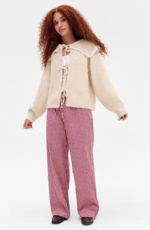 BDG URBAN OUTFITTERS Lace Trim Tie Front Cardigan