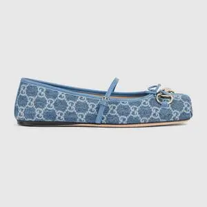 Gucci Horsebit Gg Denim Ballet Flat - Blue