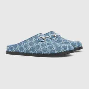 Gucci Gg Denim Mule With Horsebit - Blue