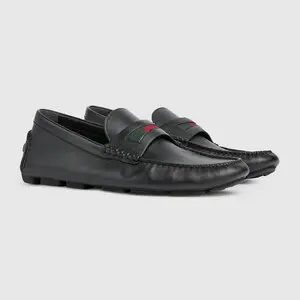 Gucci Leather Driver With Web Detail - Black