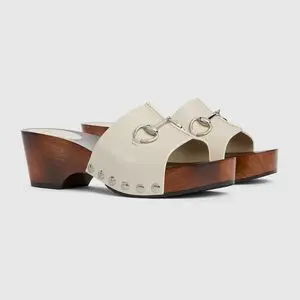Gucci Platform Clog With Horsebit Leather - Beige