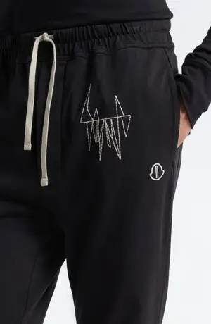 Moncler Cotton Sweatpants With Geometric Topstitching - Black