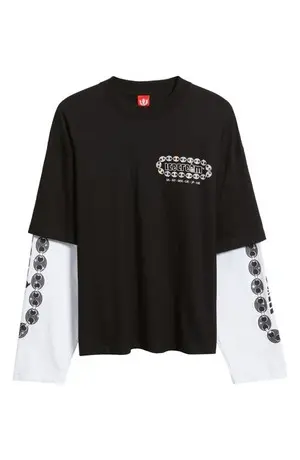 ICECREAM Jupiter Layered Long Sleeve Cotton Graphic T-shirt - Black