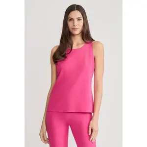 Ming Wang Stretch Deco Crepe Scoop Neck Tank - Carmine Rose