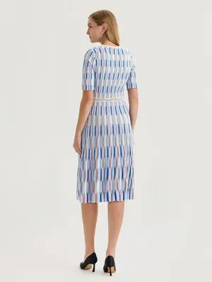 Misook Fit & Flare Geometric Knit Midi Dress