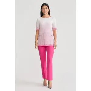 Ming Wang Ombre Fringe Trim Jacquard Knit Tunic