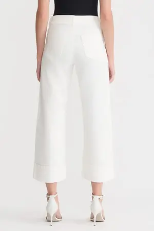 Ming Wang Cropped Wide-leg Jeans With Cuffed Hem