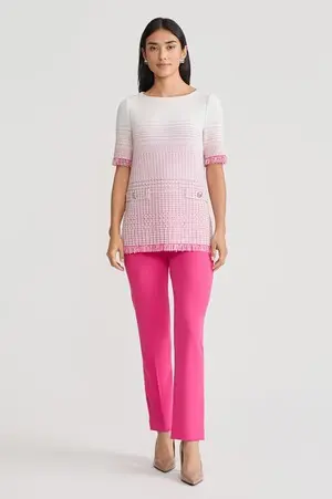 Ming Wang Jacquard Knit Tunic With Fringe Trim