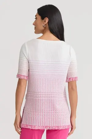 Ming Wang Jacquard Knit Tunic With Fringe Trim