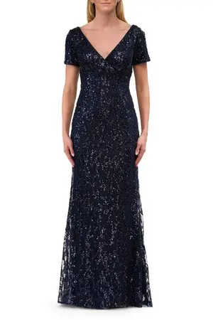La Femme Empire Waist Evening Gown - Navy