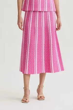Ming Wang Roadmap Pattern Knit Midi Skirt