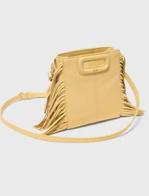 Maje Matte Crackled Leather Mini Bag With Fringe