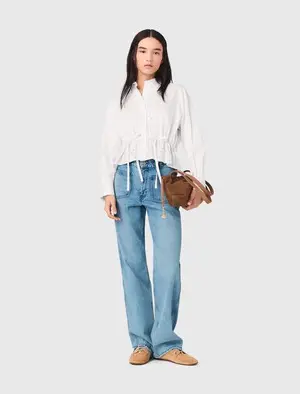 Maje Cotton Straight Leg Jeans With Chain Detail