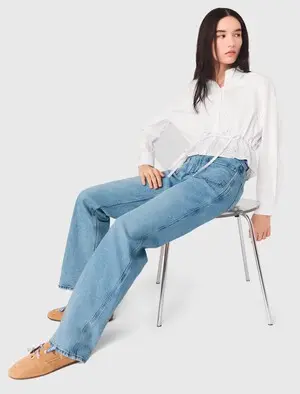 Maje Cotton Straight Leg Jeans With Chain Detail