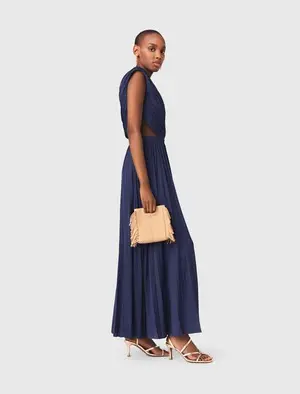 Maje Asymmetrical Pleated Maxi Dress - Navy