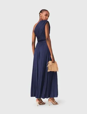 Maje Asymmetrical Pleated Maxi Dress - Navy