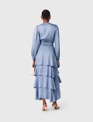 Maje Ruffled Maxi Dress - Blue / Grey