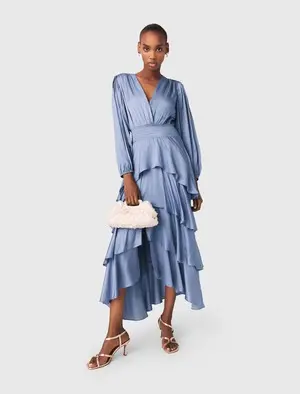 Maje Ruffled Maxi Dress - Blue / Grey