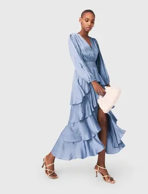 Maje Ruffled Maxi Dress - Blue / Grey