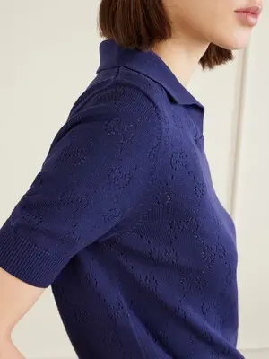 Gucci Perforated Silk And Cotton-blend Polo Top