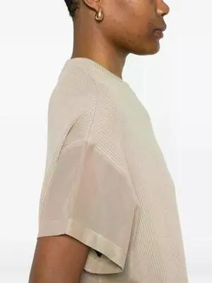 Brunello Cucinelli Panelled Ribbed T-shirt - Neutrals