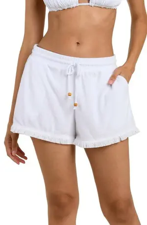 La Blanca Fringe Drawstring Terry Shorts