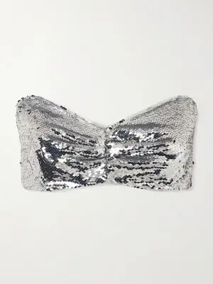 Simone Rocha Sequined Tulle Cropped Top - Silver