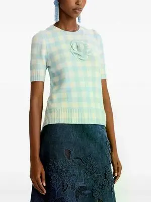 Oscar De La Renta Gingham-pattern T-shirt - Blue