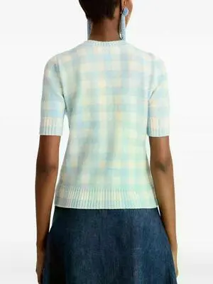 Oscar De La Renta Gingham-pattern T-shirt - Blue