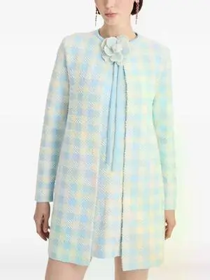 Oscar De La Renta Gingham Coat With Floral Appliqu