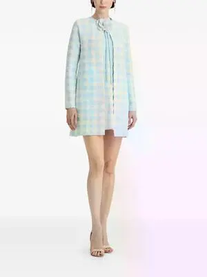 Oscar De La Renta Gingham Coat With Floral Appliqu