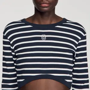 Sandro Cropped Striped Cotton T-shirt