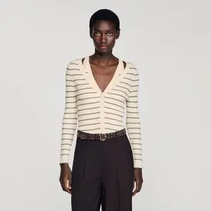 Sandro Striped Ribbed Cardigan