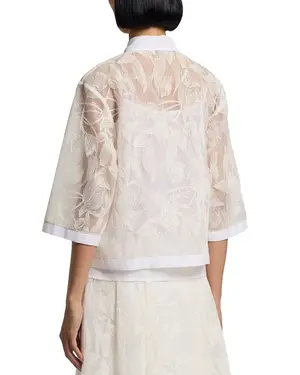 Peserico Embroidered Mixed Media Blouse
