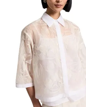 Peserico Embroidered Mixed Media Blouse