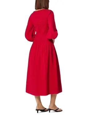 Whistles Smocked Bodice Midi Dress - Red