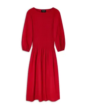 Whistles Smocked Bodice Midi Dress - Red