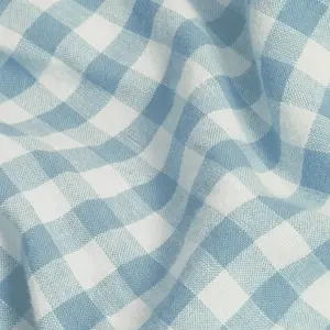 PIGLET IN BED Gingham Linen Blend Flat Sheet - Warm Blue Gingham
